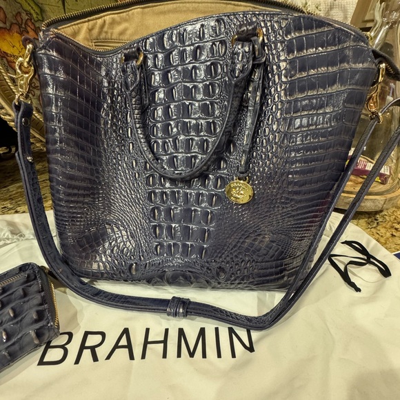 Brahmin | Bags | Brahmin Blue Crocodile Embossed Womens Bag | Poshmark